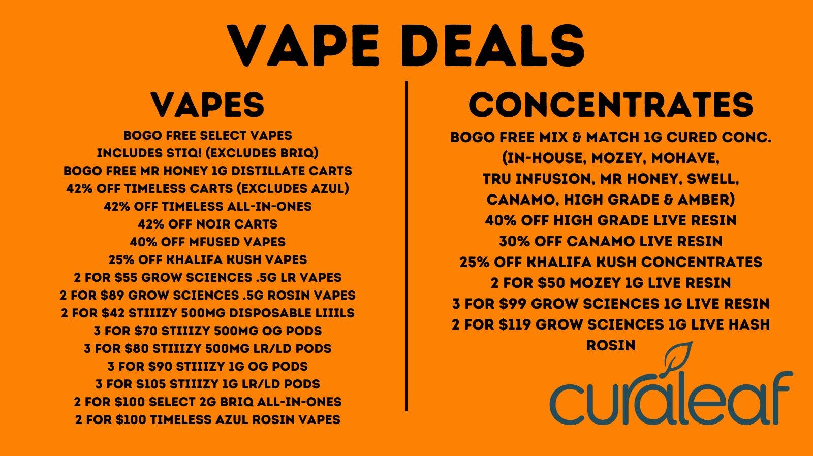 Vape & Concentrates Deal at Curaleaf - Tucson | Weedmaps