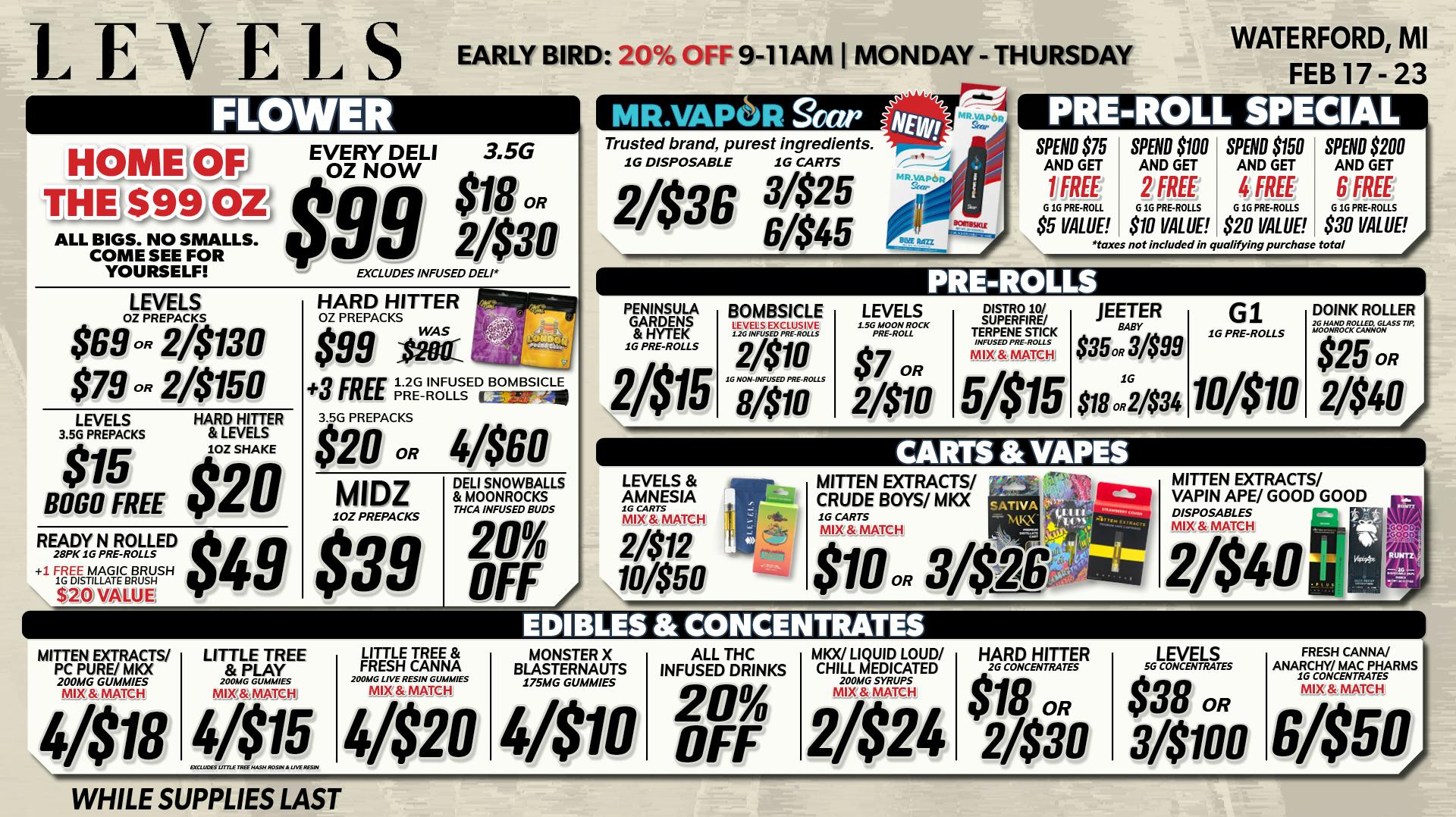 💰 HOME OF THE $99 OZ 💰 at Levels Cannabis - Waterford | Weedmaps