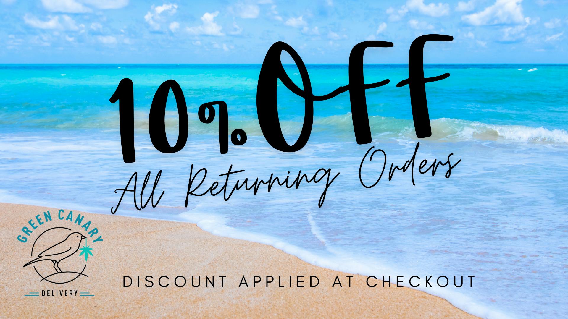 10% Off On All Returning Orders at Green Canary | Weedmaps
