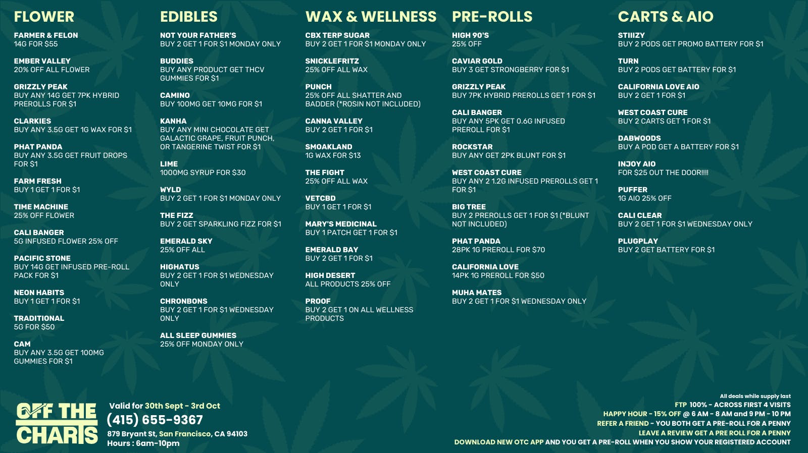 BEST PRICES, BEST DEALS!!! at Off the Charts - San Francisco | Weedmaps