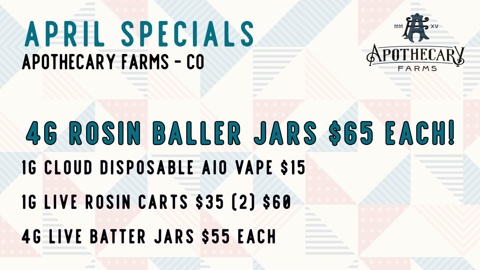 April Daily Deals at Apothecary Farms Denver | Weedmaps