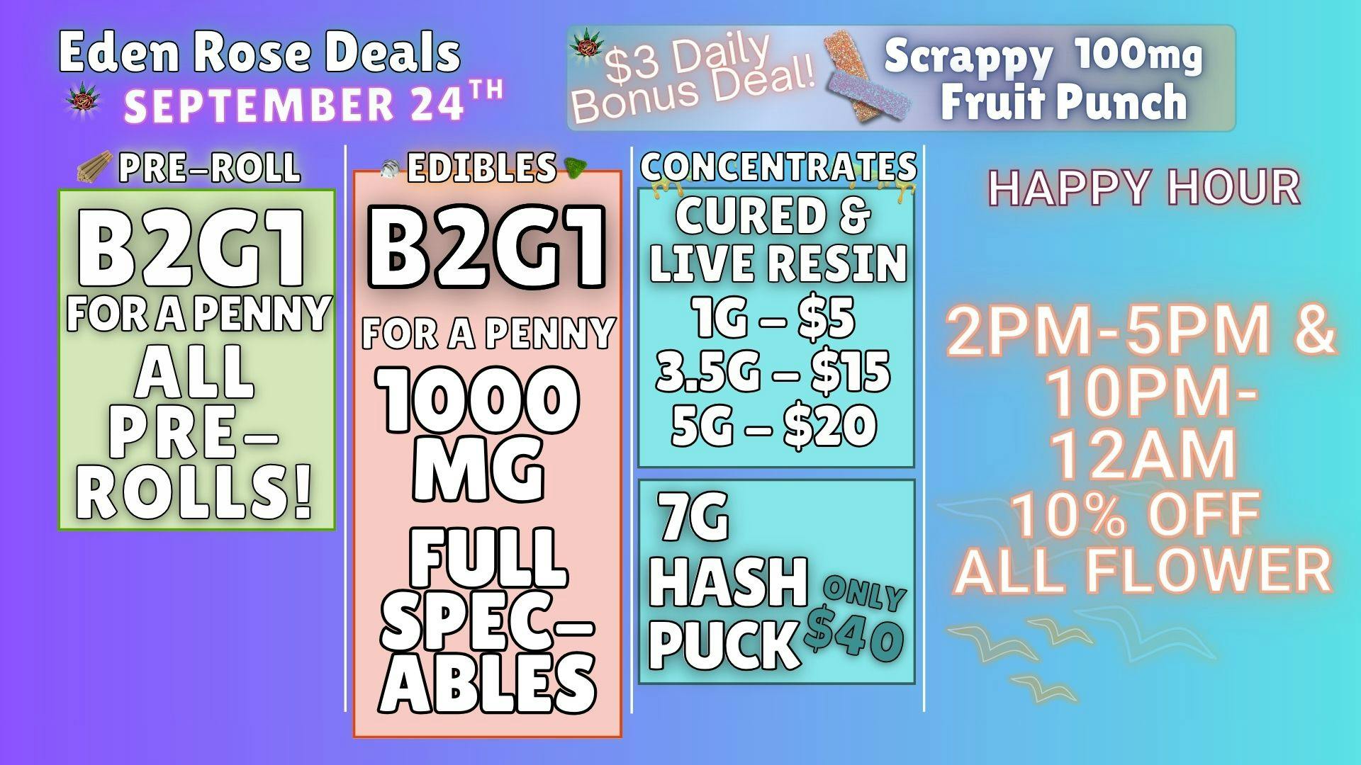 EDEN ROSE SPETEMBER DEALS at Nature's Cure Dispensary | Weedmaps