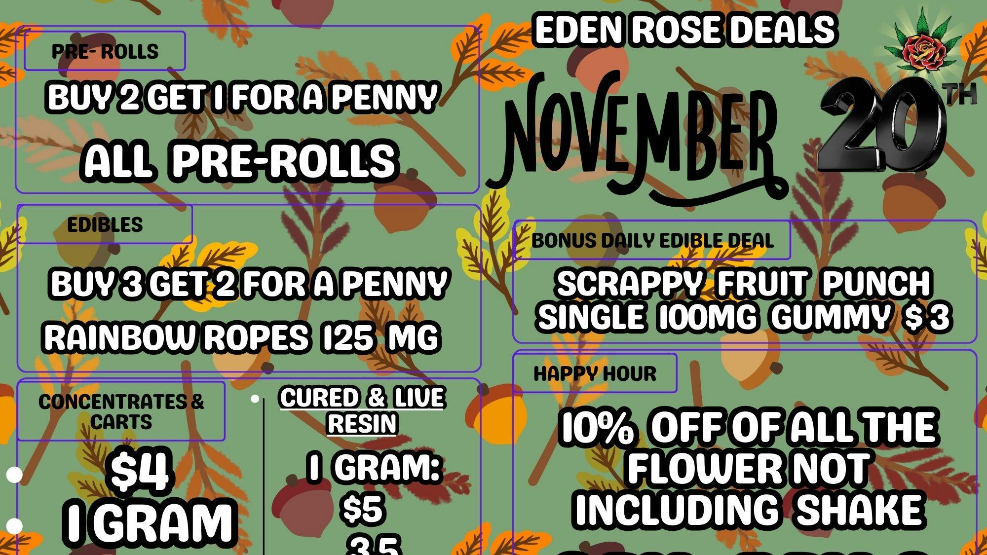 EDEN ROSE NOVEMBER 2025 DEALS at Eden Rose Dispensary | Weedmaps