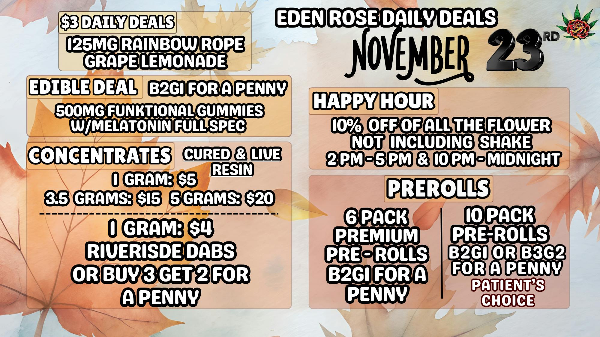 EDEN ROSE NOVEMBER 2025 DEALS at Eden Rose Dispensary | Weedmaps