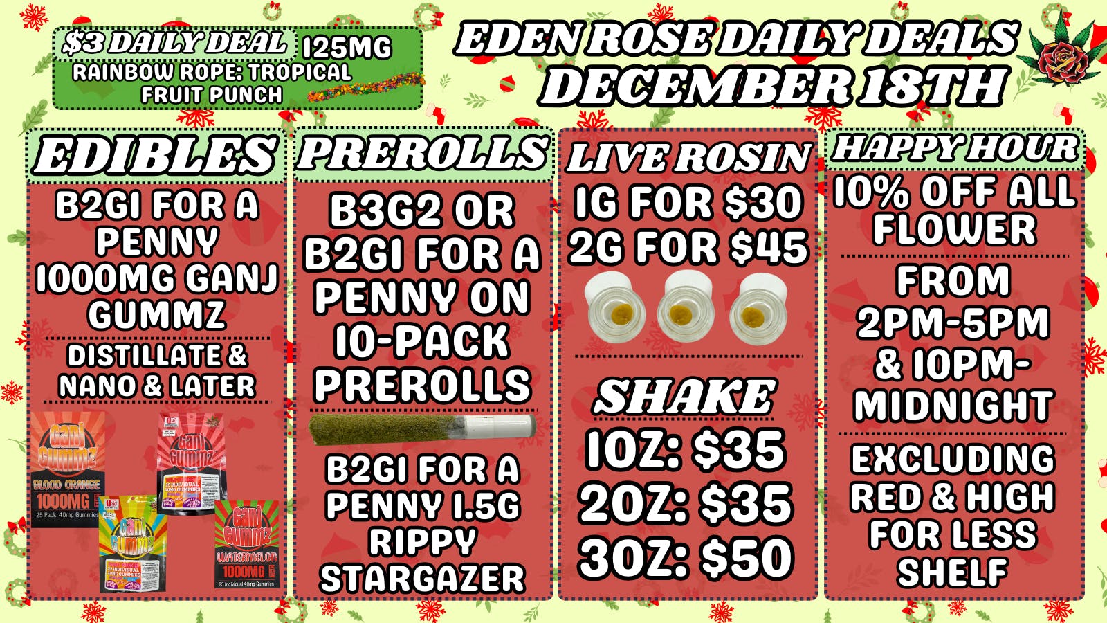 EDEN ROSE DAILY DEALS 12.18.25 at Eden Rose Dispensary | Weedmaps