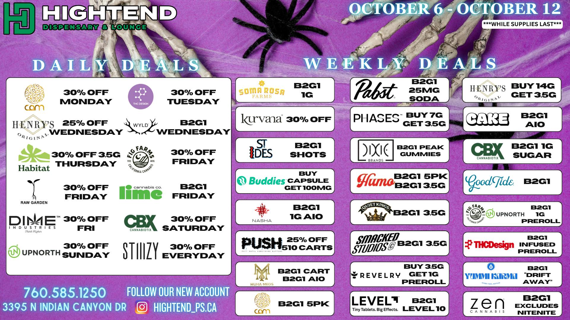 SHOP DEALS, 20% FTP, 5% REWARDS at Hightend Dispensary & Lounge | Weedmaps