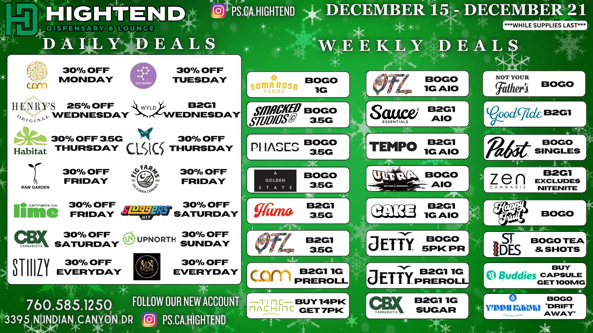 SHOP DEALS, 20% FTP, 5% REWARDS at Hightend Dispensary & Lounge | Weedmaps