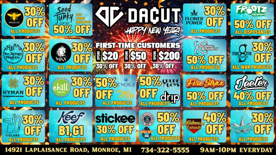 30% off Hyman, Ice Kream Hash, Flower Power, WBR at DACUT - Monroe ...