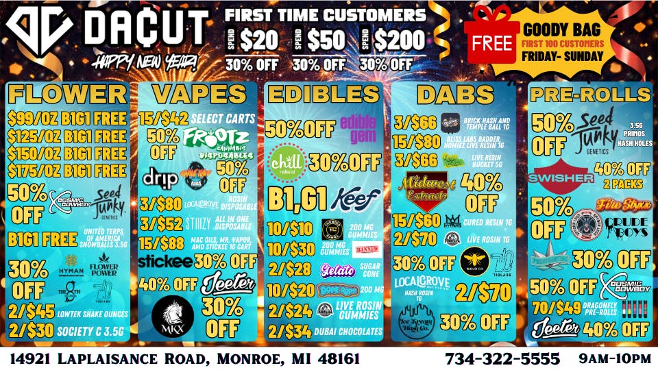 50% off Jungle Juice, Spyder Legs, Cosmic Cowboy at DACUT - Monroe ...