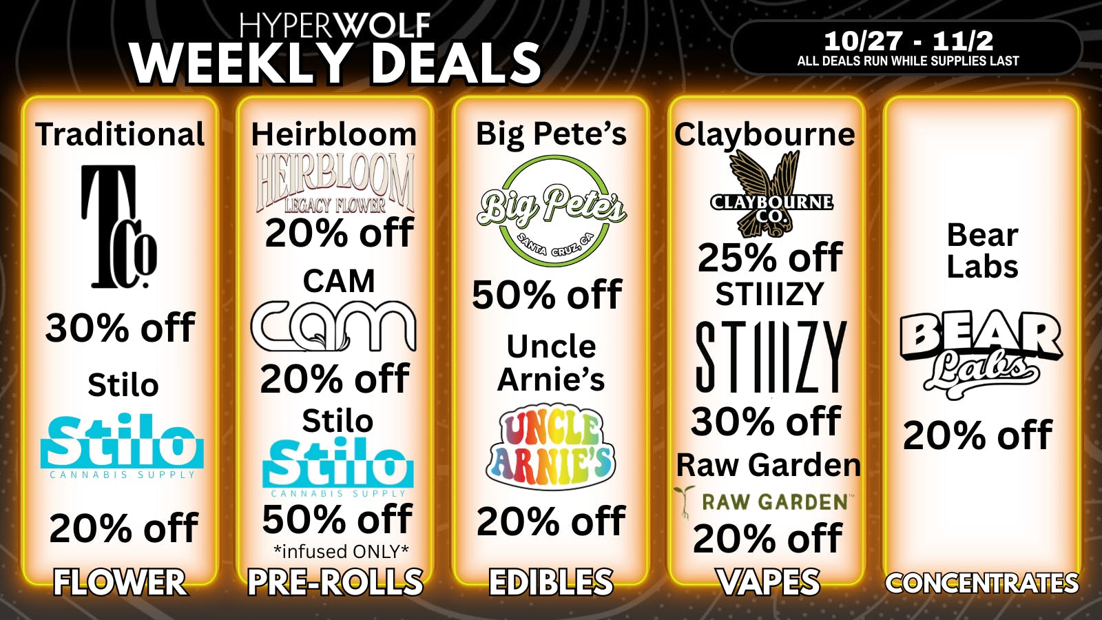 Up to 50% Off ‼️ Claybourne, STIIIZY + MORE at Hyperwolf - Ontario / Montclair | Weedmaps
