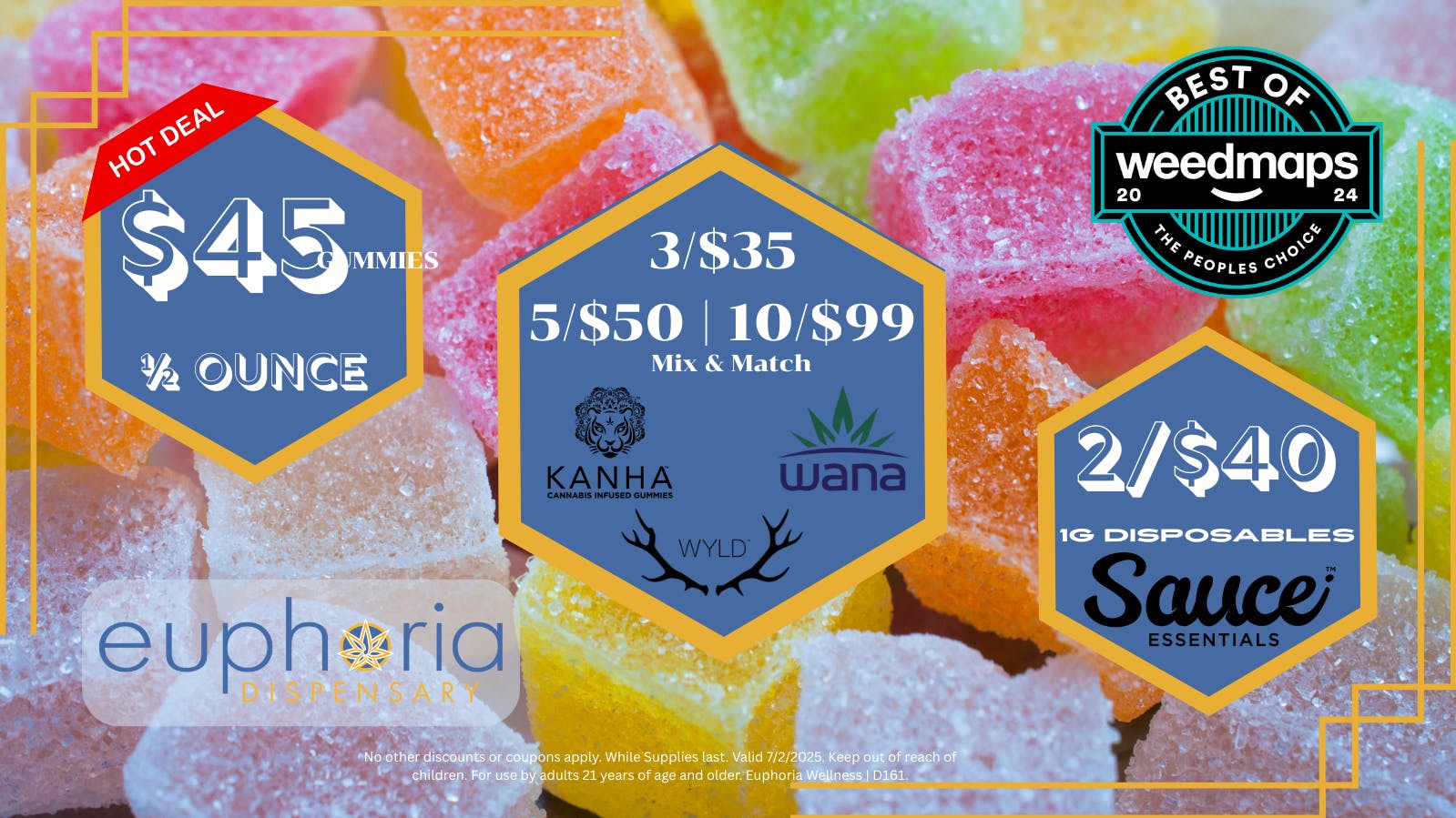 $45 1/2oz | 3/$35 - 5/$50 10/$99 Gummies at Euphoria Wellness Delivery ...