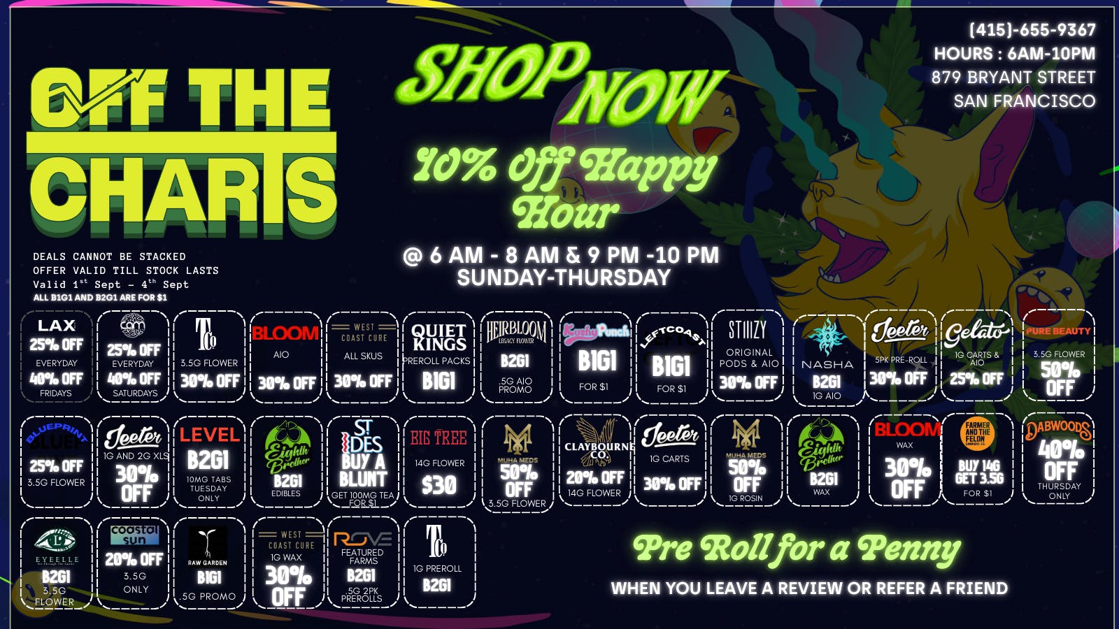 weekday deals for you!! at Off the Charts - San Francisco | Weedmaps