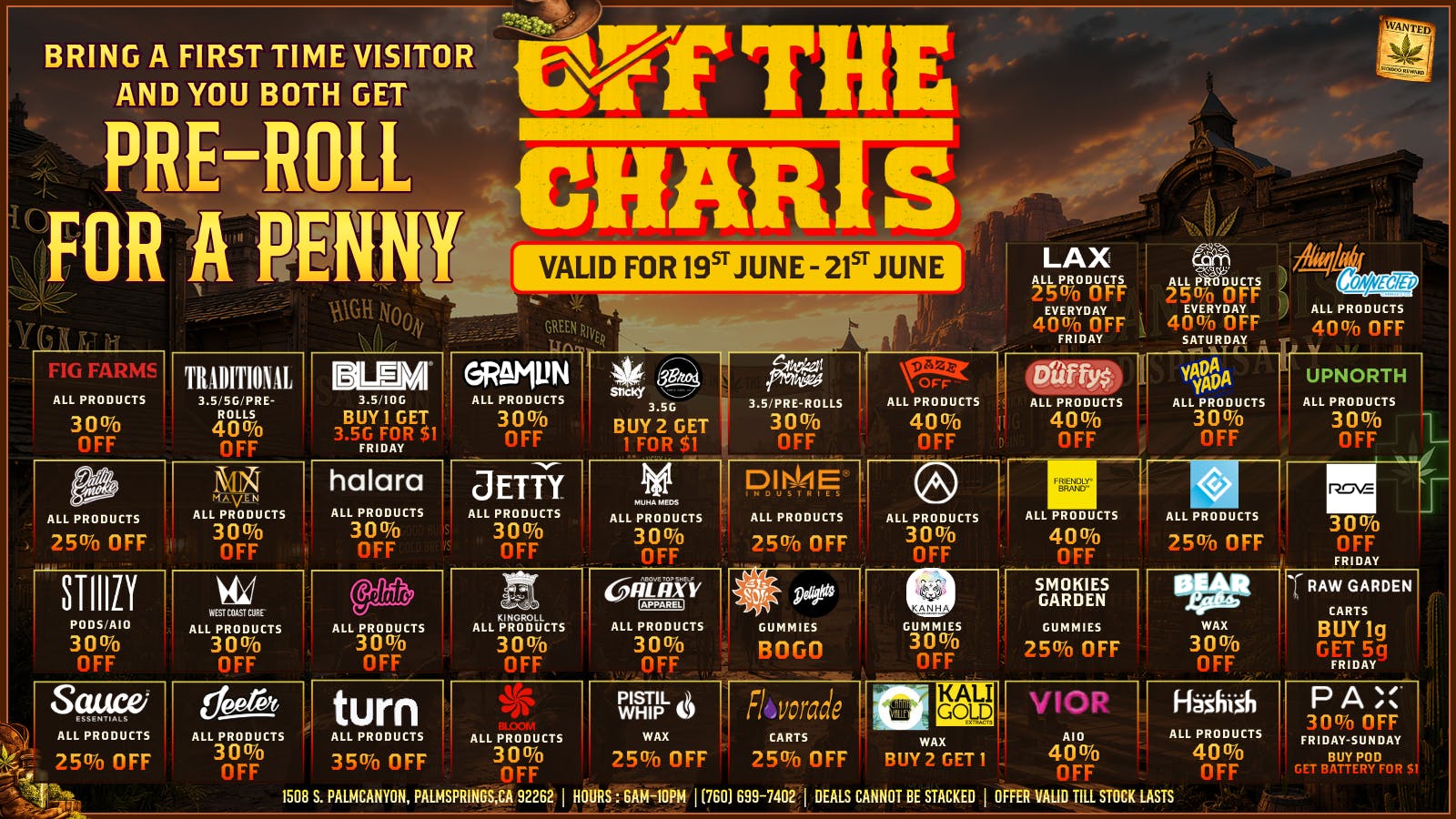 PS1 WEEKEND DEALS!!!!!!!! at Off The Charts - Palm Springs South | Weedmaps