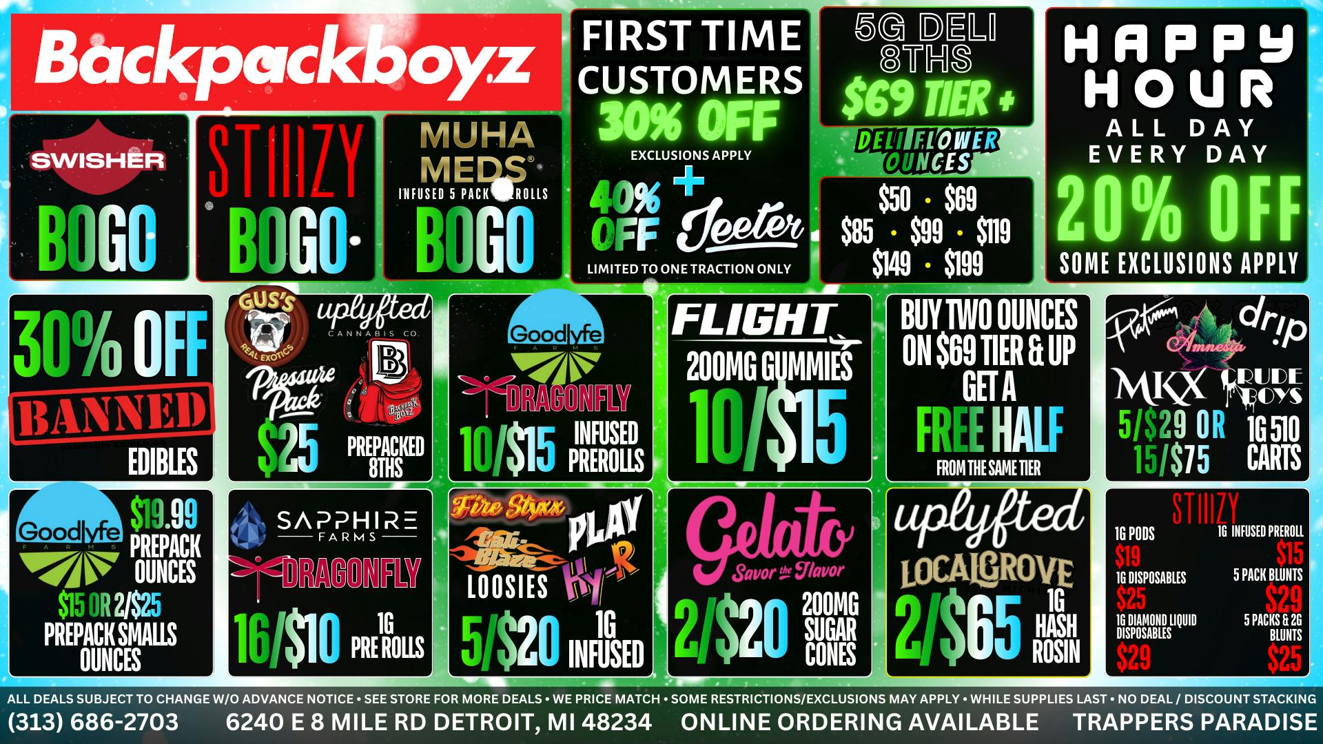 20% OFF ALL DAY EVERY DAY!! at Backpack Boyz - Detroit | Weedmaps