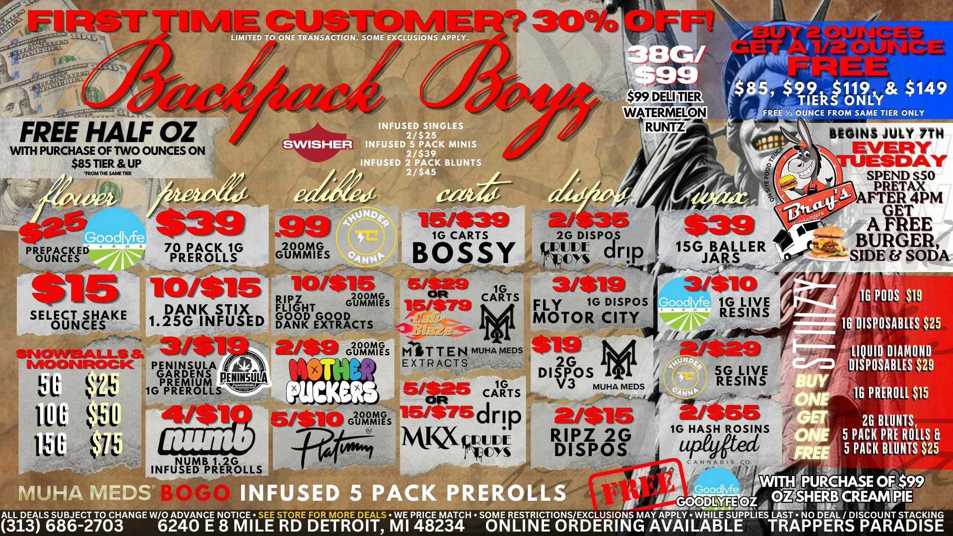 FIRST TIME CUSTOMERS GET 30% OFF! at Backpack Boyz - Detroit | Weedmaps