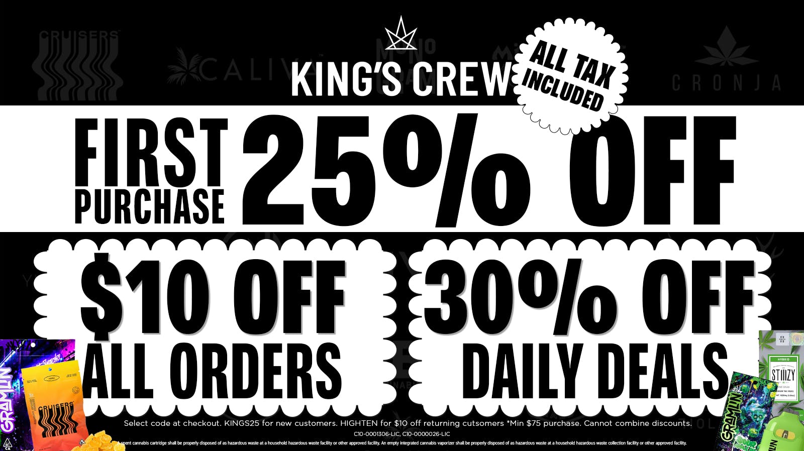 25% Off 1st | $10 Off All Orders at King's Crew - Corona | Weedmaps
