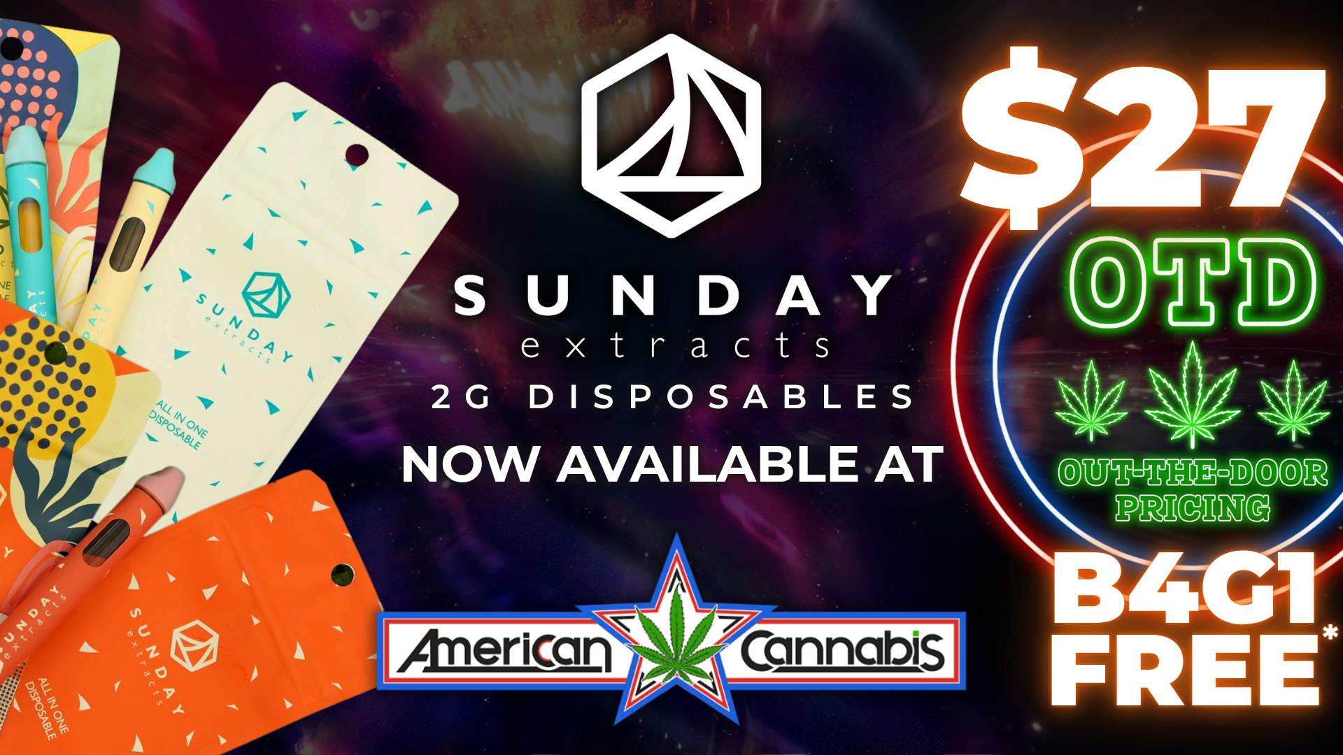☀️ Buy 4 Get 1 Sunday Brand 2G Disposables | Only at American Cannabis ...