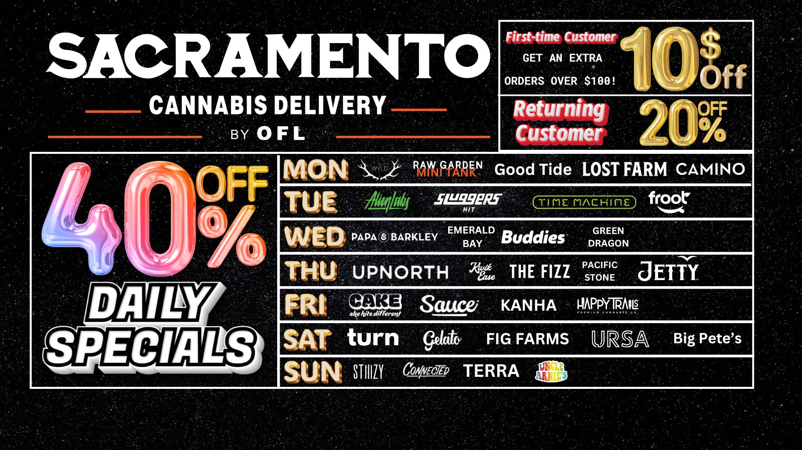 40% OFF Daily Specials at Sacramento Cannabis Delivery By OFL | Weedmaps
