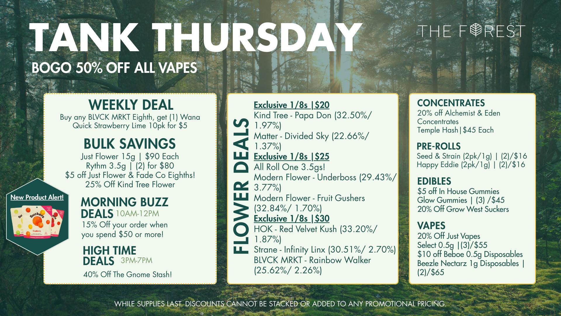 Tank Thursday BOGO 50% Off All Vapes at The Forest Baltimore | Weedmaps