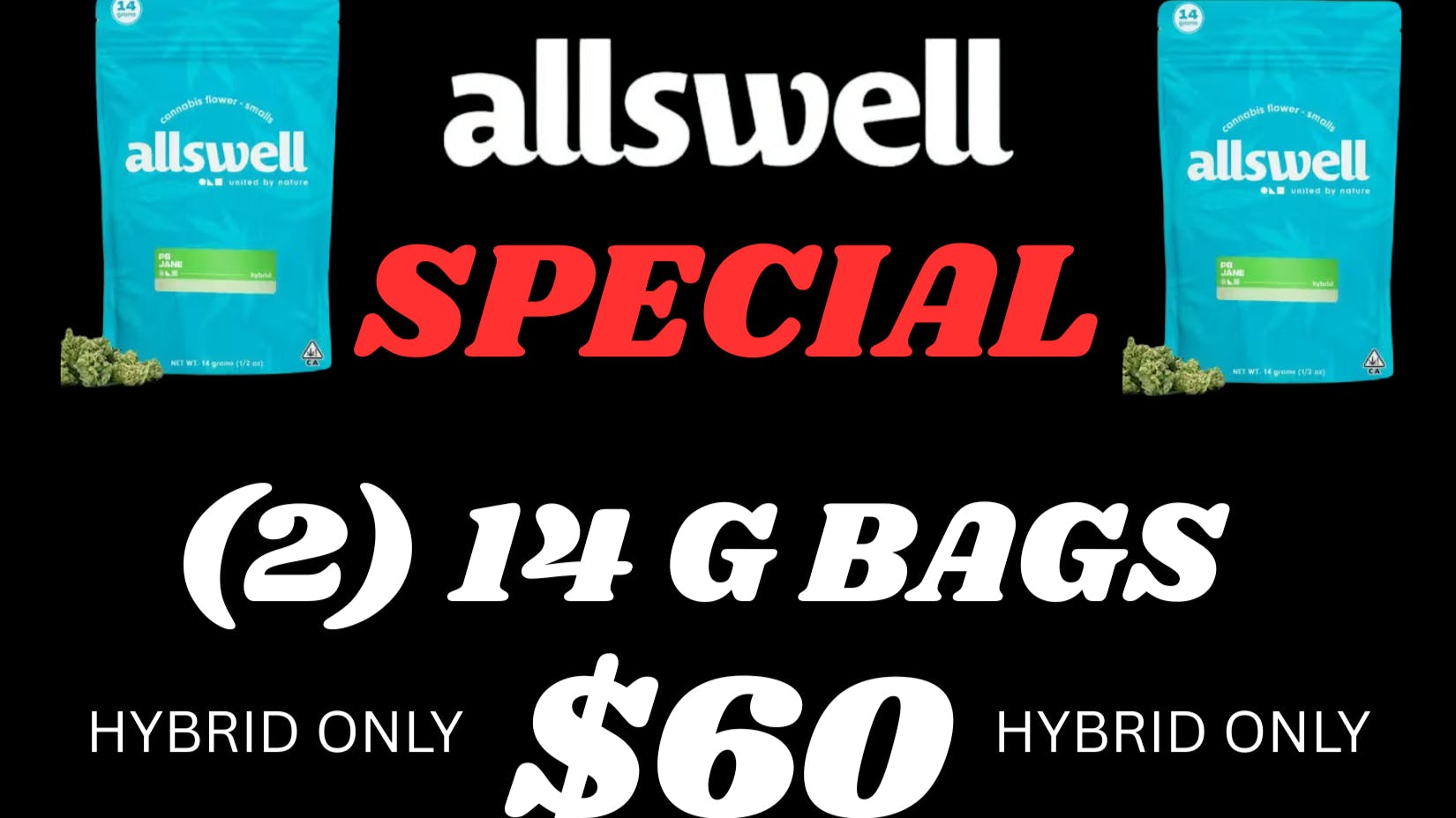 (2) 14G ALLSWELL BAGS FOR $60 at Central Remedies | Weedmaps