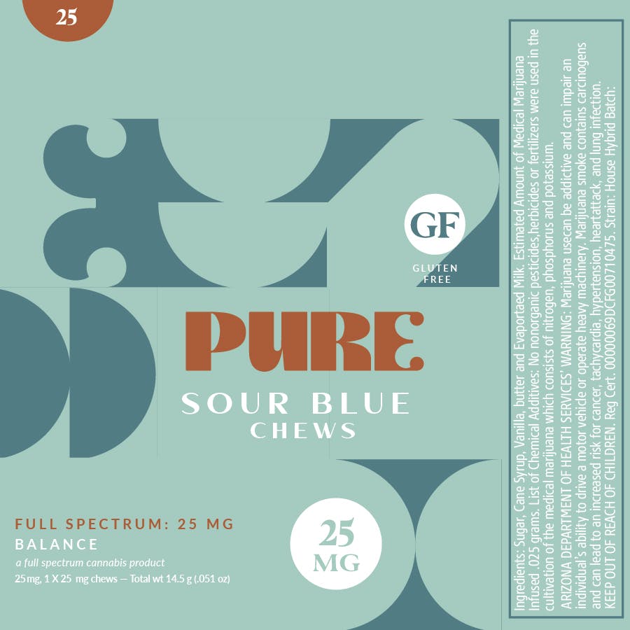 Pure Chews Sour Blue Razz 25mg - Pure