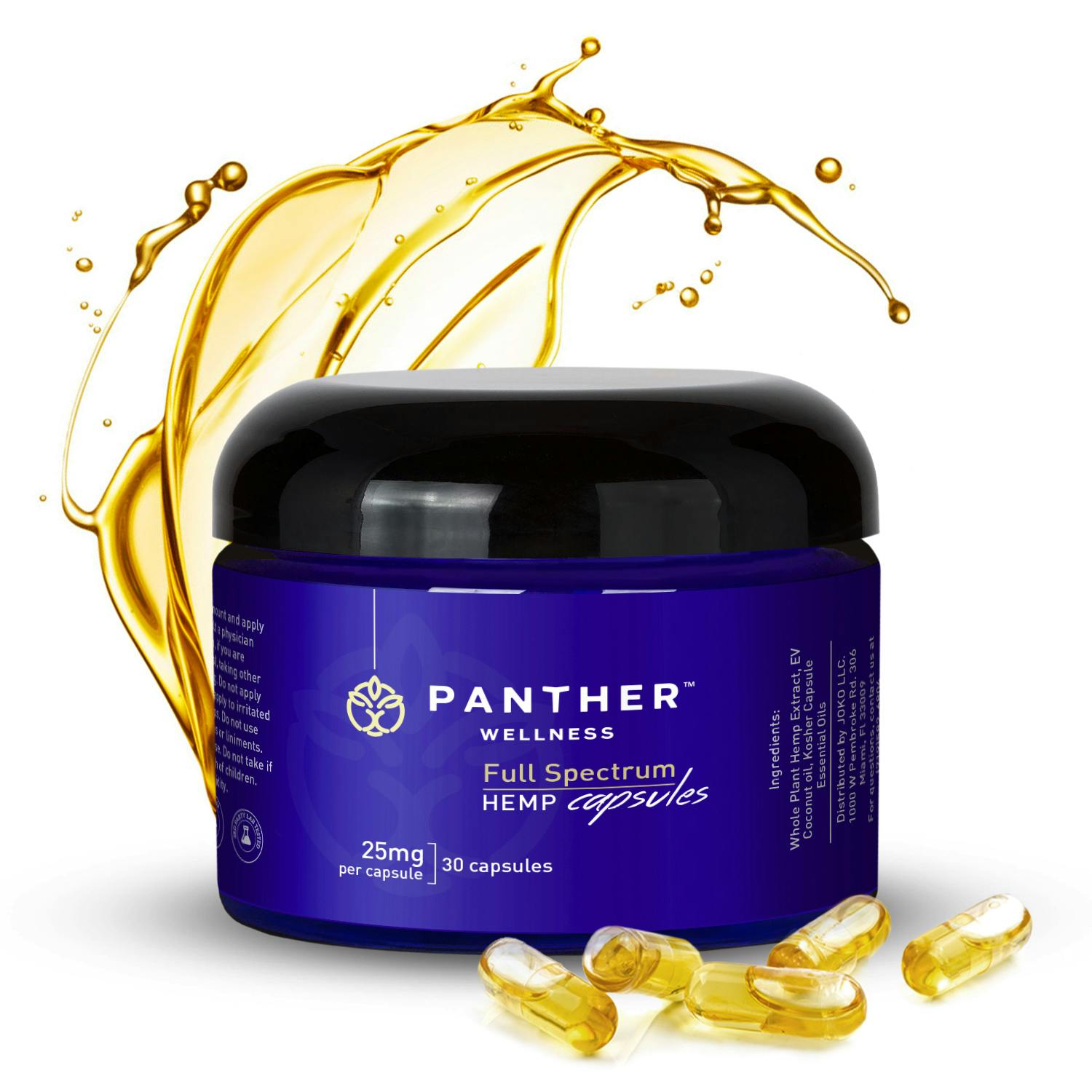 Hemp Capsules 25mg per Cap - 30 Caps - Panther Wellness
