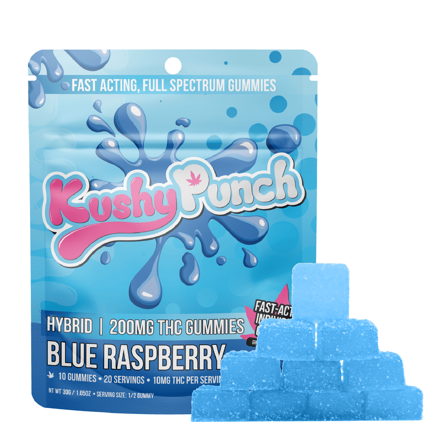 Kushy Punch - Hybrid Blue Raspberry INDIVIDUAL GUMMIES 200MG - Kushy Punch