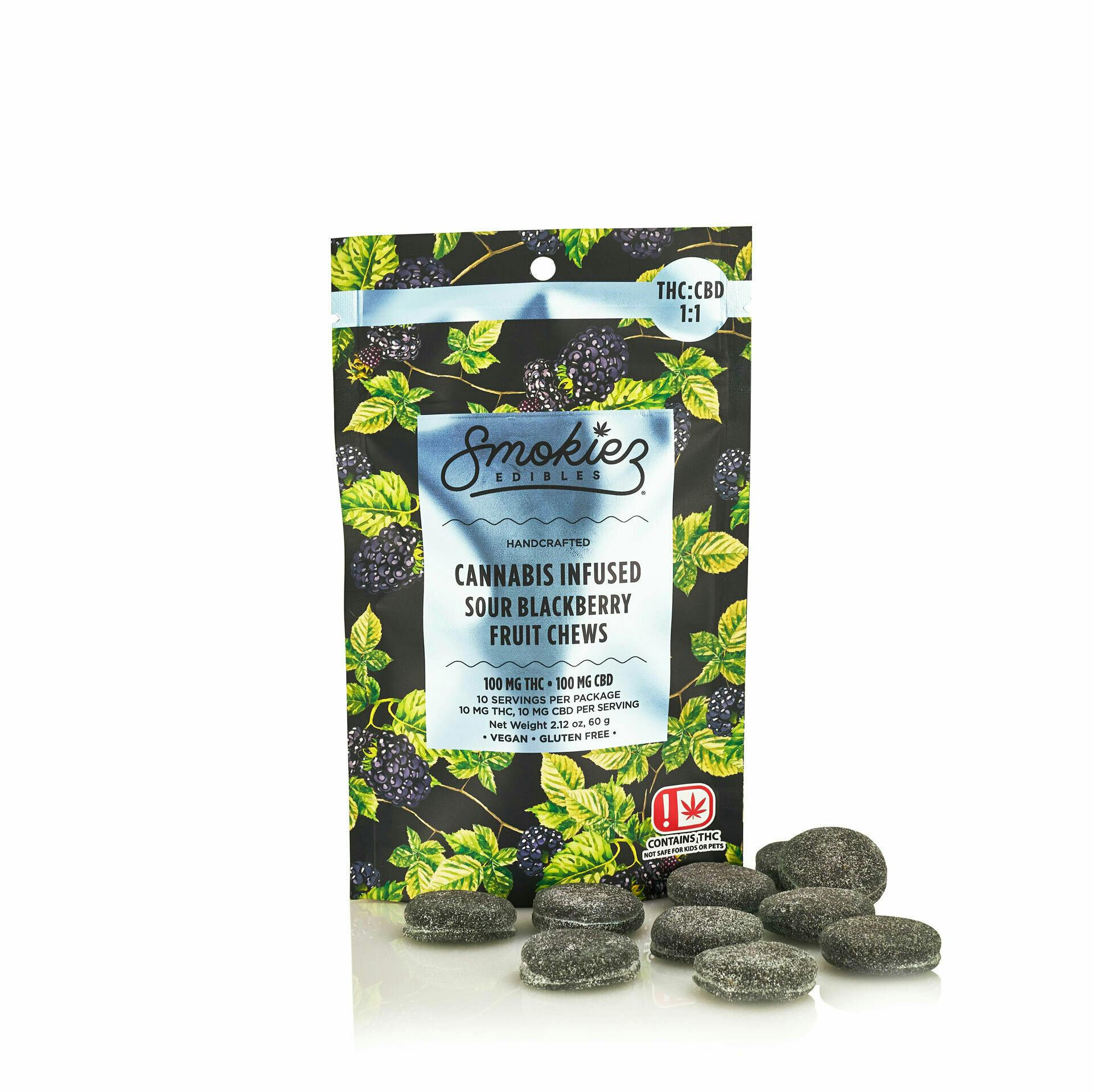 Sour Blackberry THC:CBD 1:1 , 100mg THC/100mg CBD - Smokiez Edibles