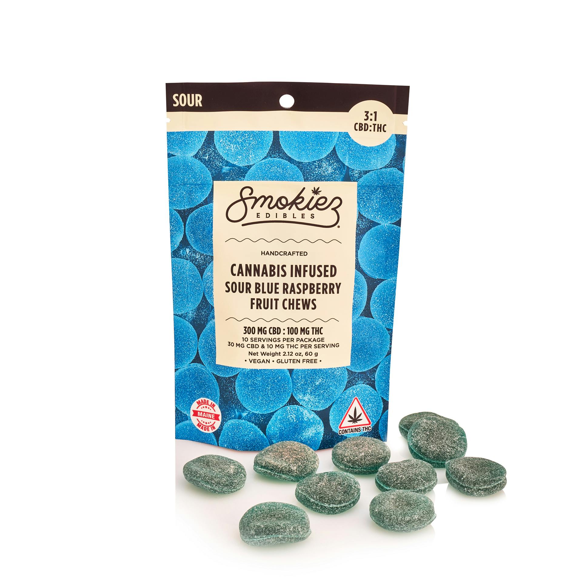 3:1 Sour Blue Raspberry - 300mg CBD/100mg THC - ME - Smokiez Edibles