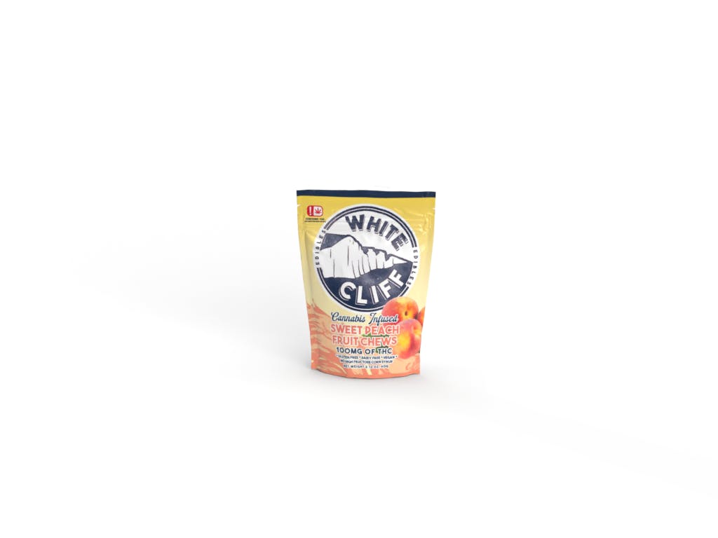 White Cliff Peach Sweet THC Fruit Chews 100mg, 10, 10mg Pieces - White ...