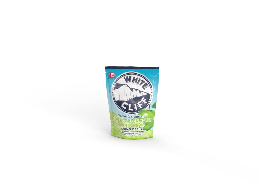 White Cliff Green Apple Sweet THC Fruit Chews 100mg, 10, 10mg Pieces ...