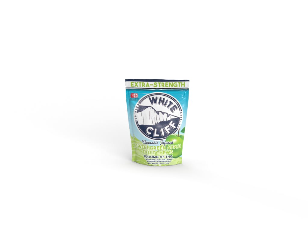 White Cliff Green Apple Sweet THC Fruit Chews 1000mg, 10, 100mg Pieces ...