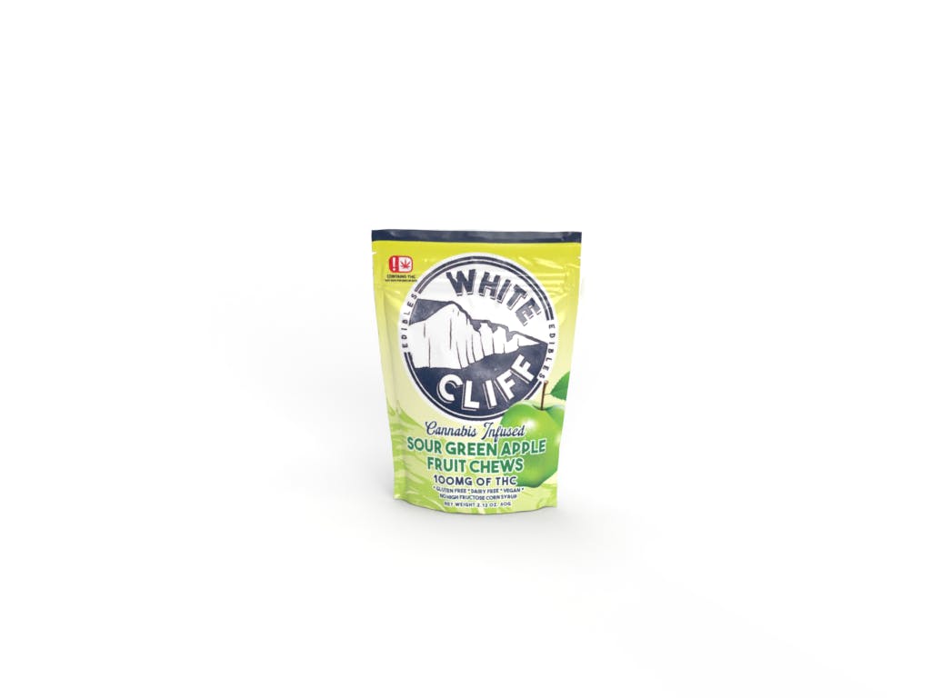 White Cliff Green Apple Sour THC Fruit Chews 100mg, 10, 10mg Pieces ...