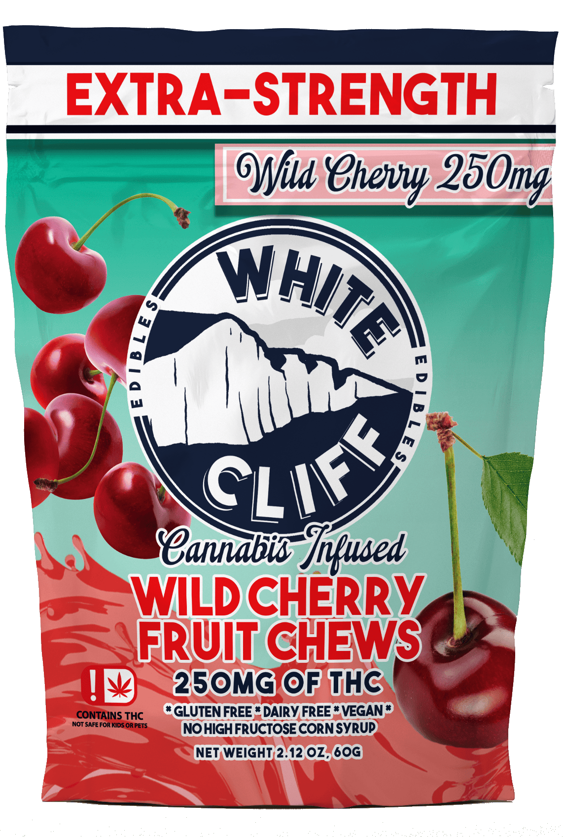 White Cliff Cherry Sweet THC Fruit Chews 250mg, 10, 25mg Pieces - White ...