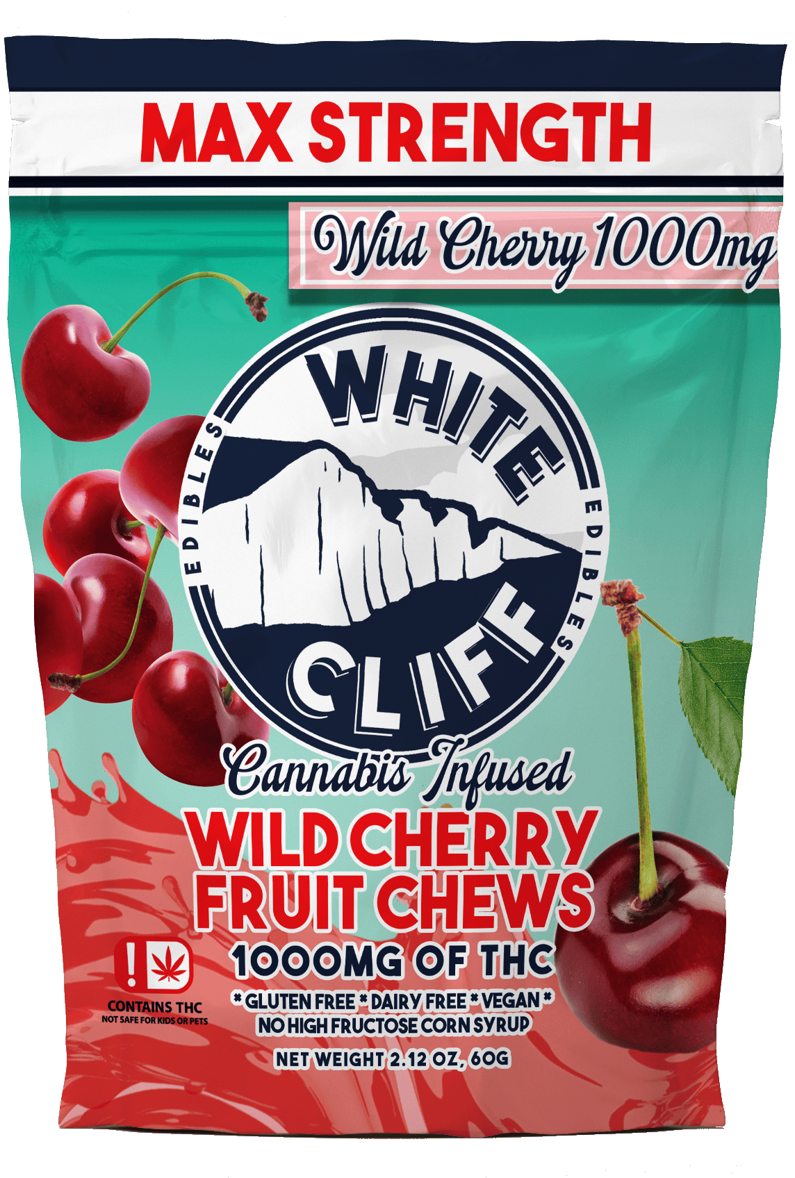 White Cliff Cherry Sweet THC Fruit Chews 1000mg, 10, 100mg Pieces ...