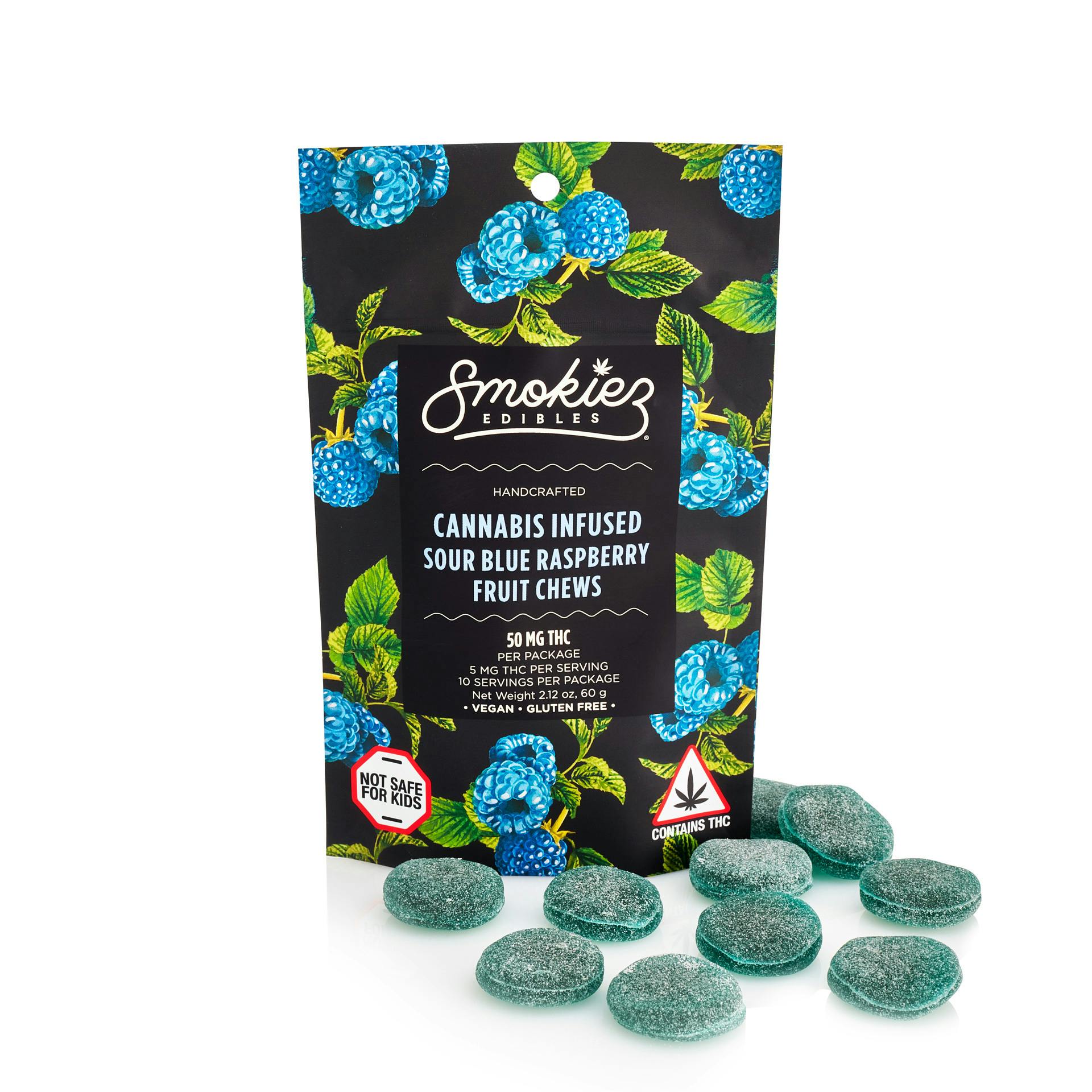 Sour Blue Raspberry Fruit Chews - 50mg THC - MA - Smokiez Edibles