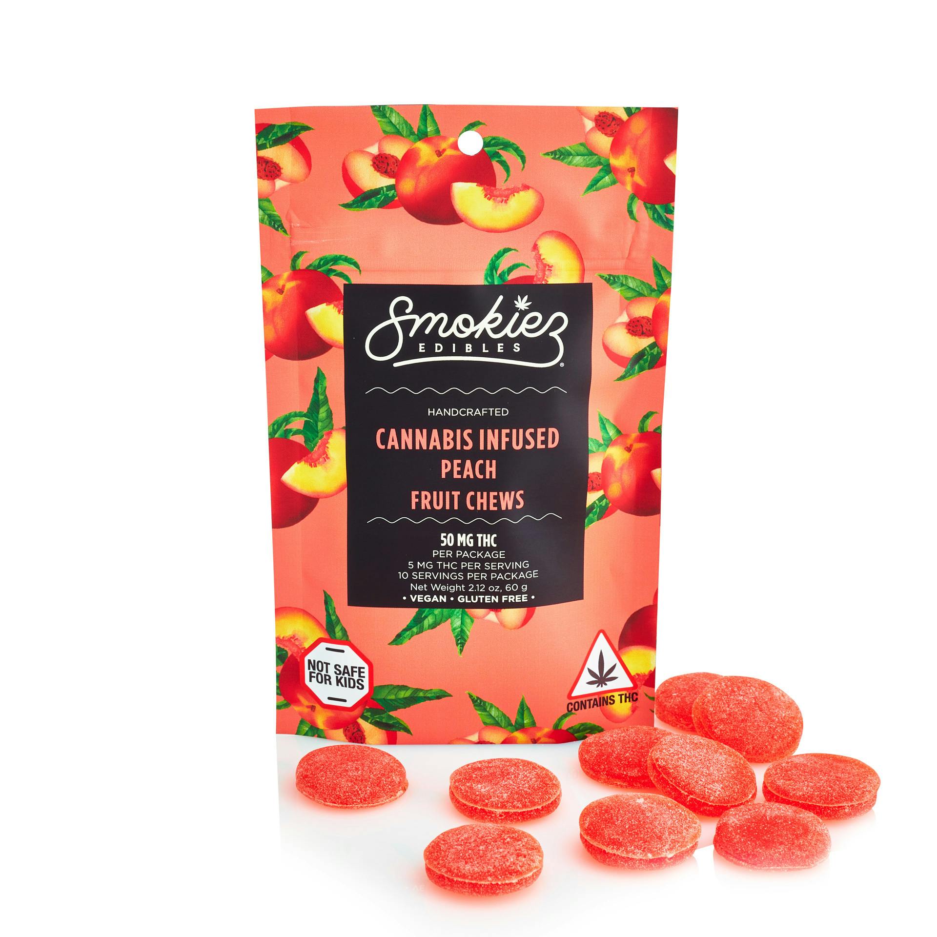 Peach Fruit Chews - 50mg THC - MA - Smokiez Edibles