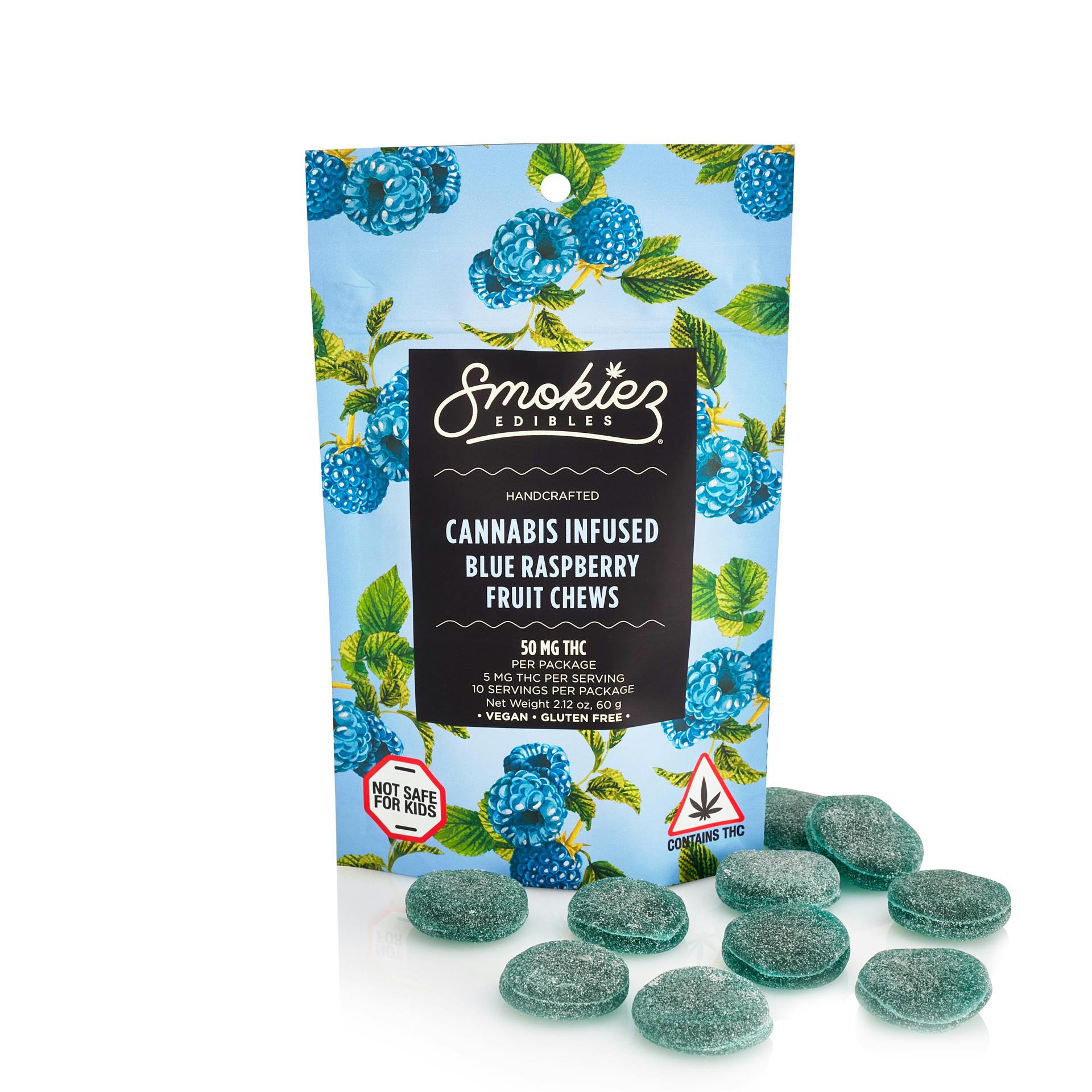 Blue Raspberry Fruit Chews - 50mg THC - MA - Smokiez Edibles