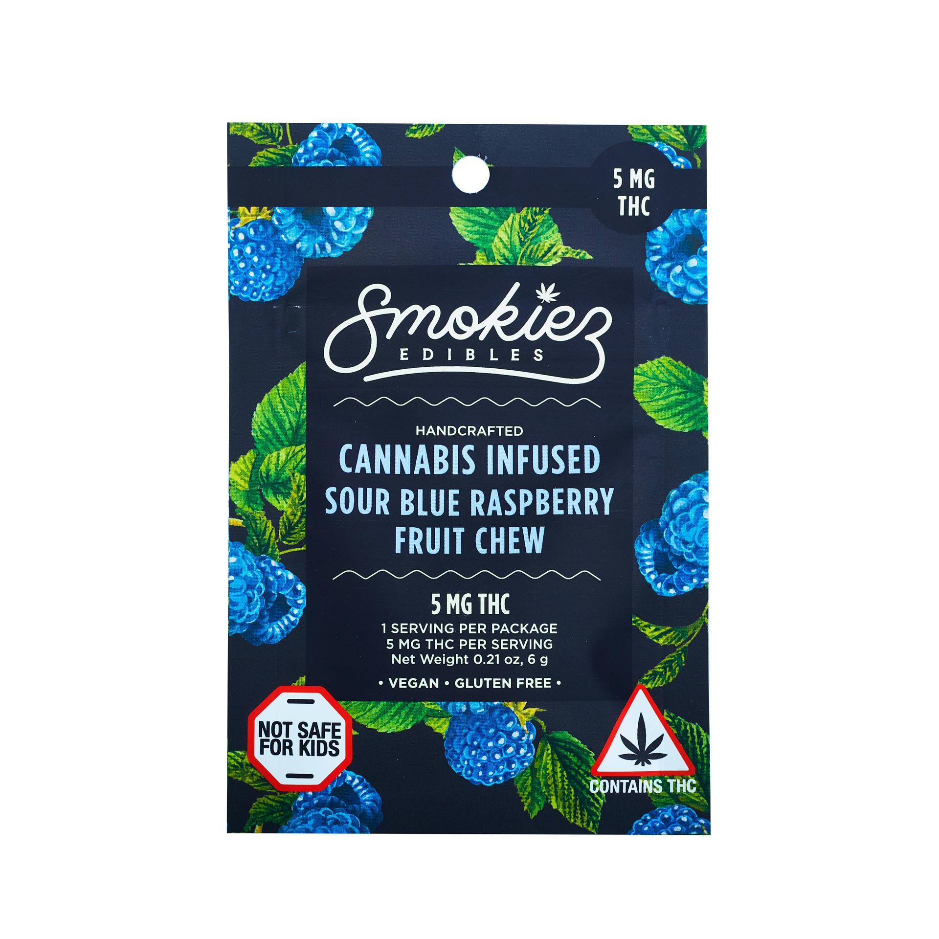 Sour Blue Raspberry 5mg THC Single Piece - MA - Smokiez Edibles