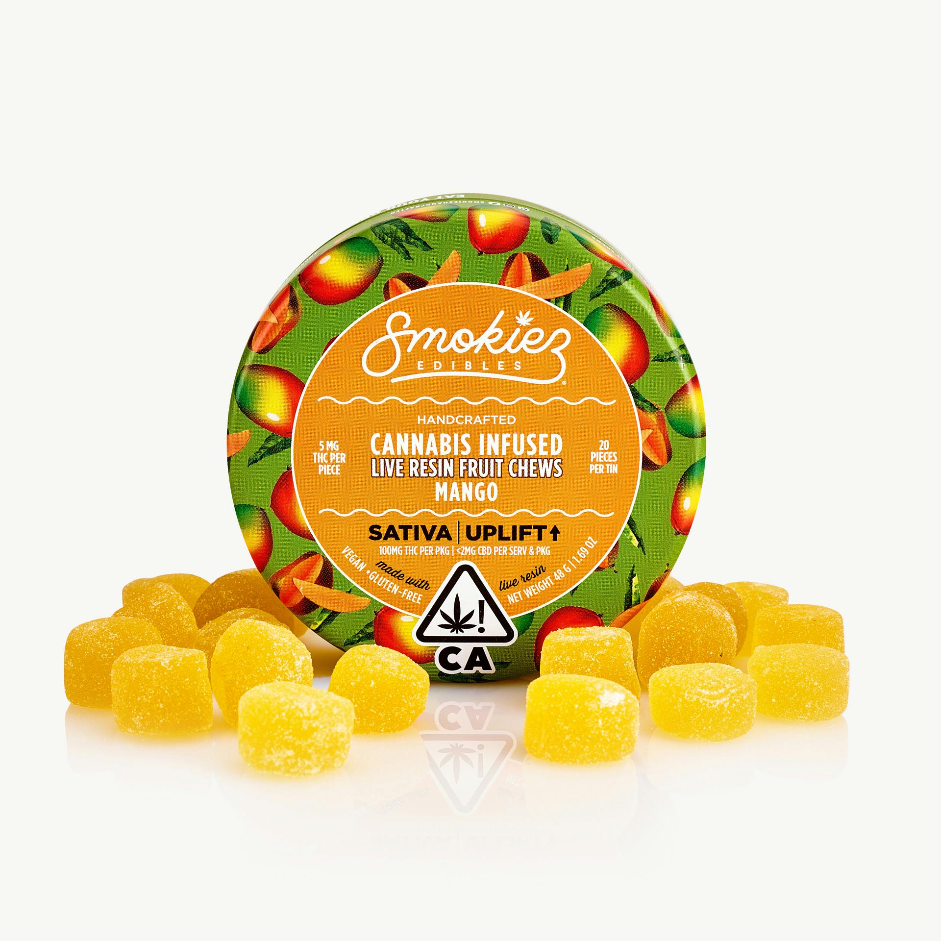 Mango Sativa 100mg THC Live Resin Fruit Chews - CA - Smokiez Edibles