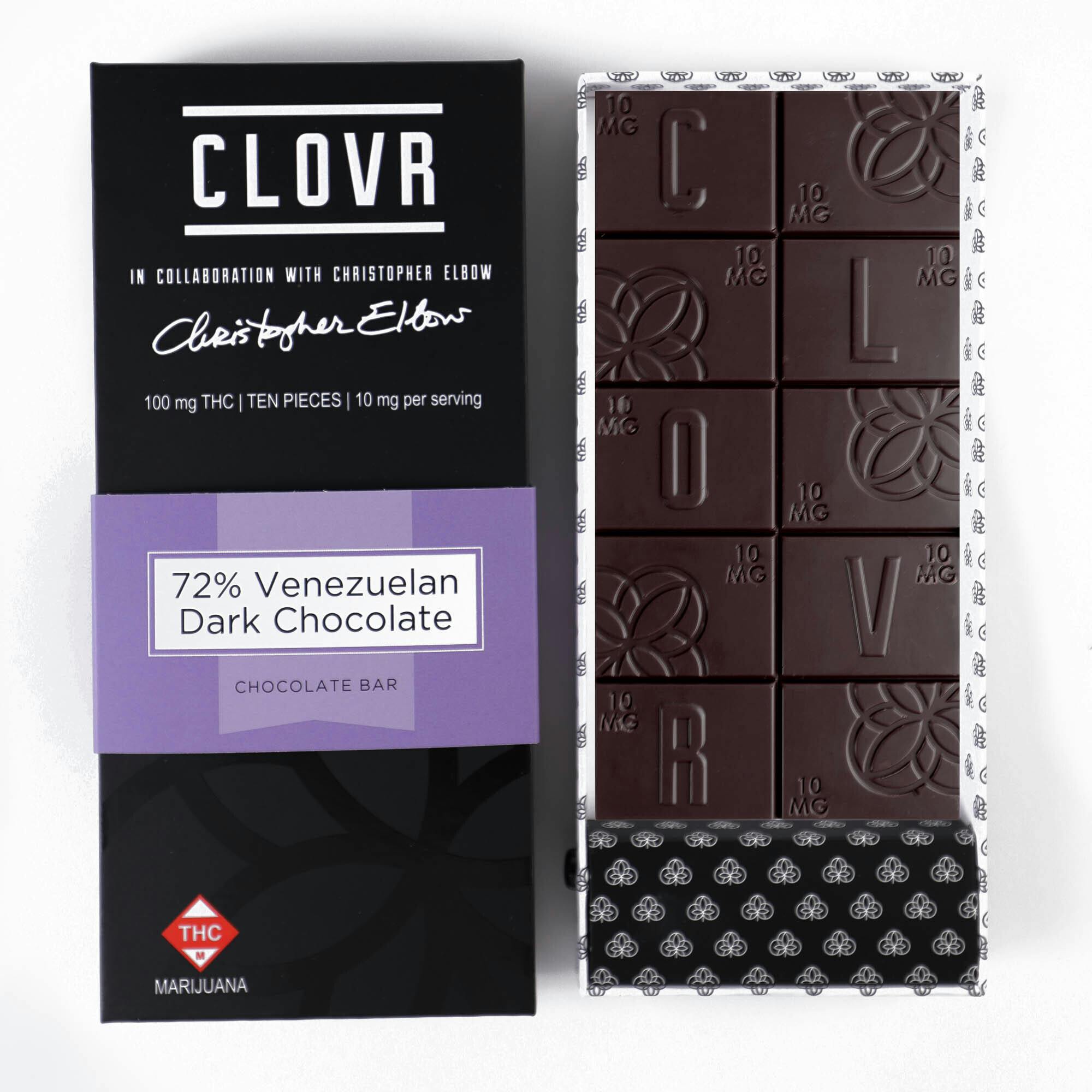 CLOVR 72% Venezuelan Dark Chocolate Bar - 100 mg - CLOVR