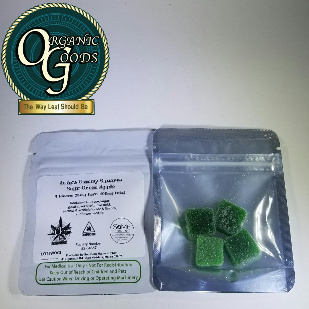100mg Indica Gummy Squares Sour Green Apple - Organic Goods