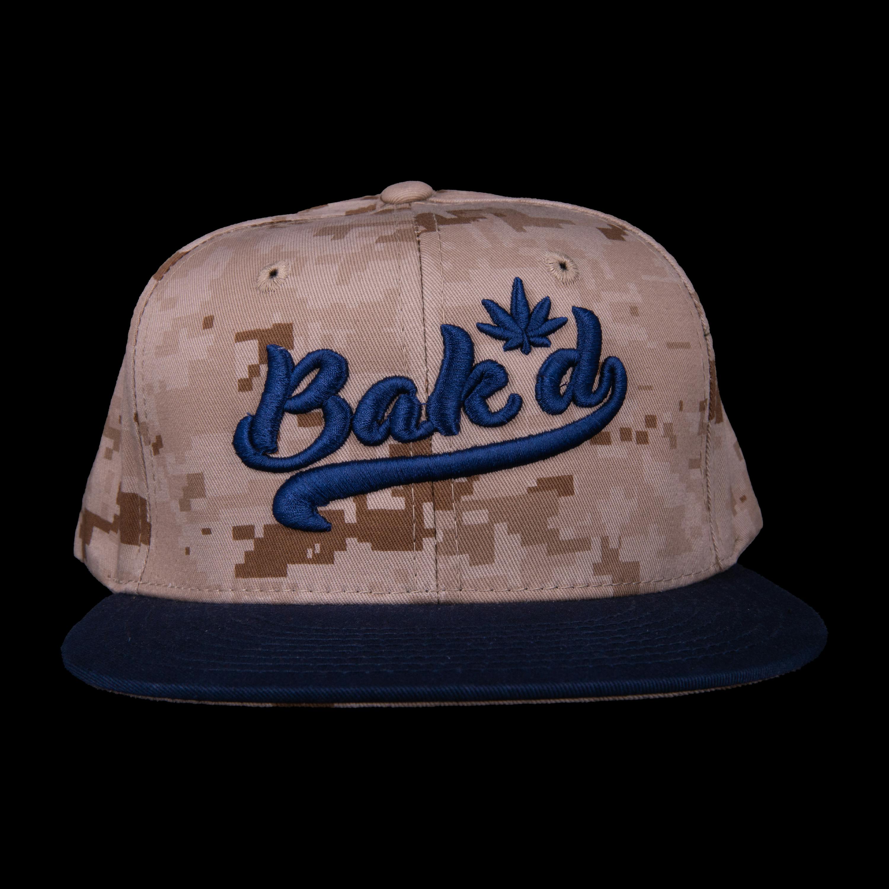 Bak'd Snapback Digital Camo Cursive Hat (Navy) - Bak'd