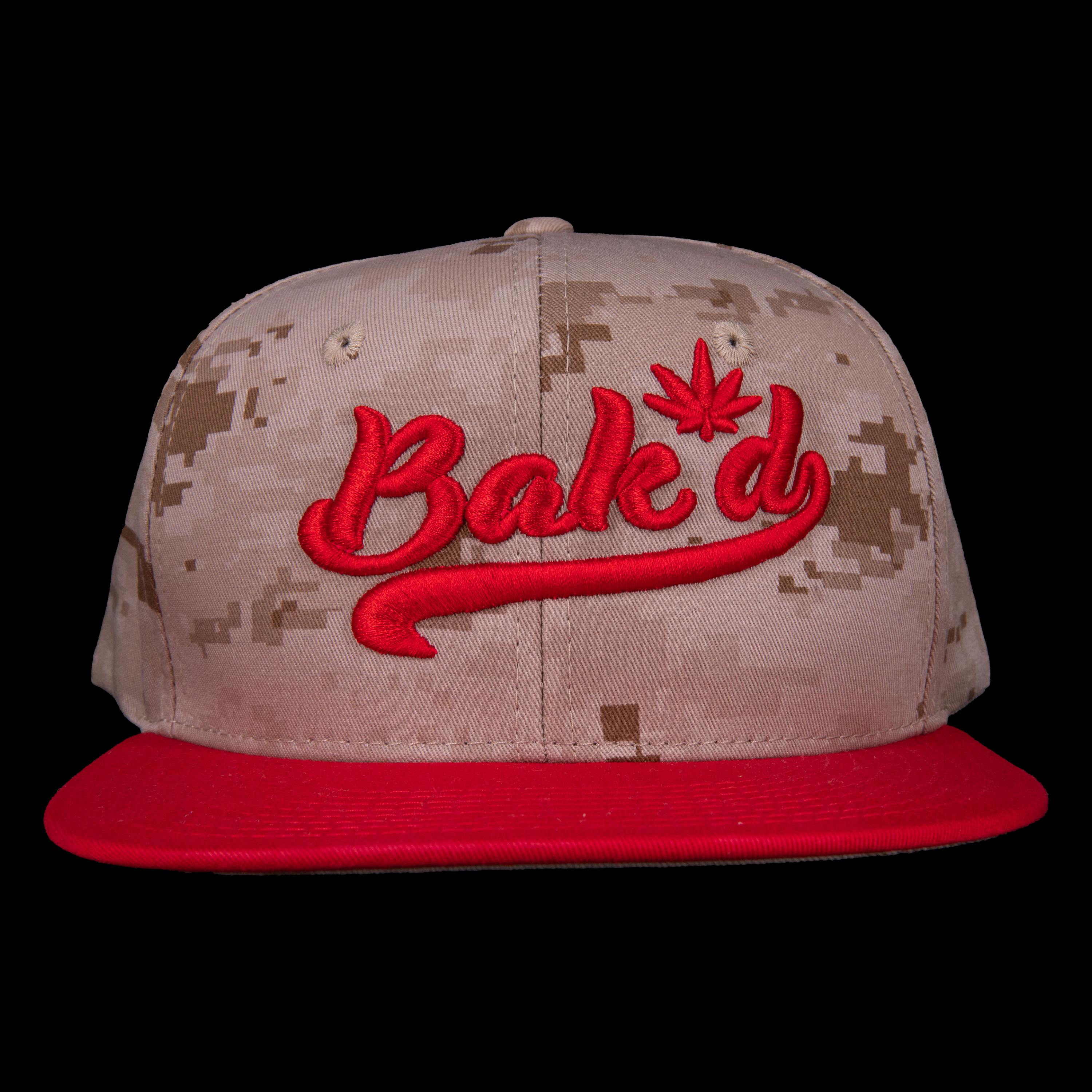 Bak'd Snapback Digital Camo Cursive Hat (Red) - Bak'd