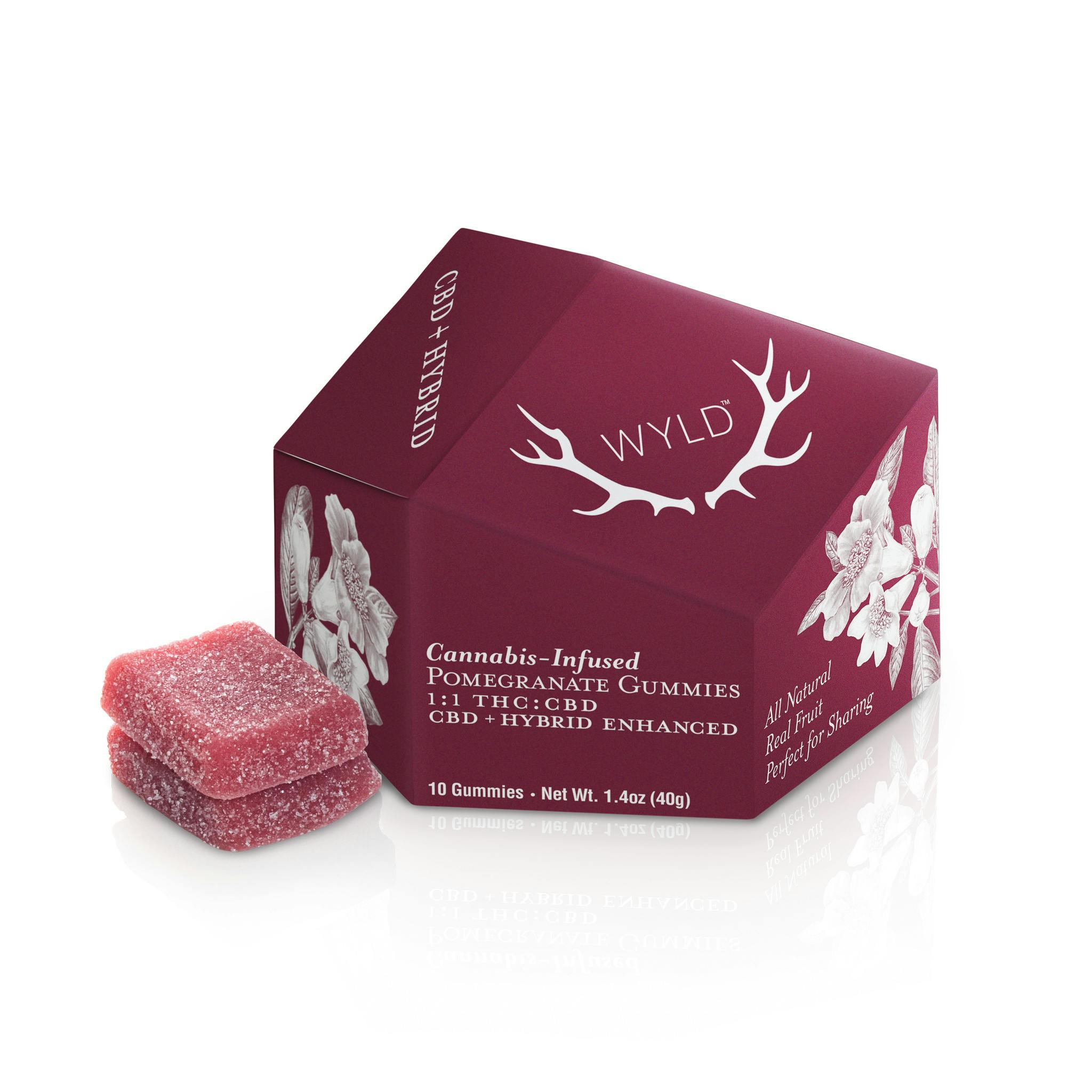 Pomegranate 1:1 CBD + Hybrid Enhanced Gummies - WYLD Pomegranate 1:1 CBD + Hybrid Enhanced Gummies - WYLD