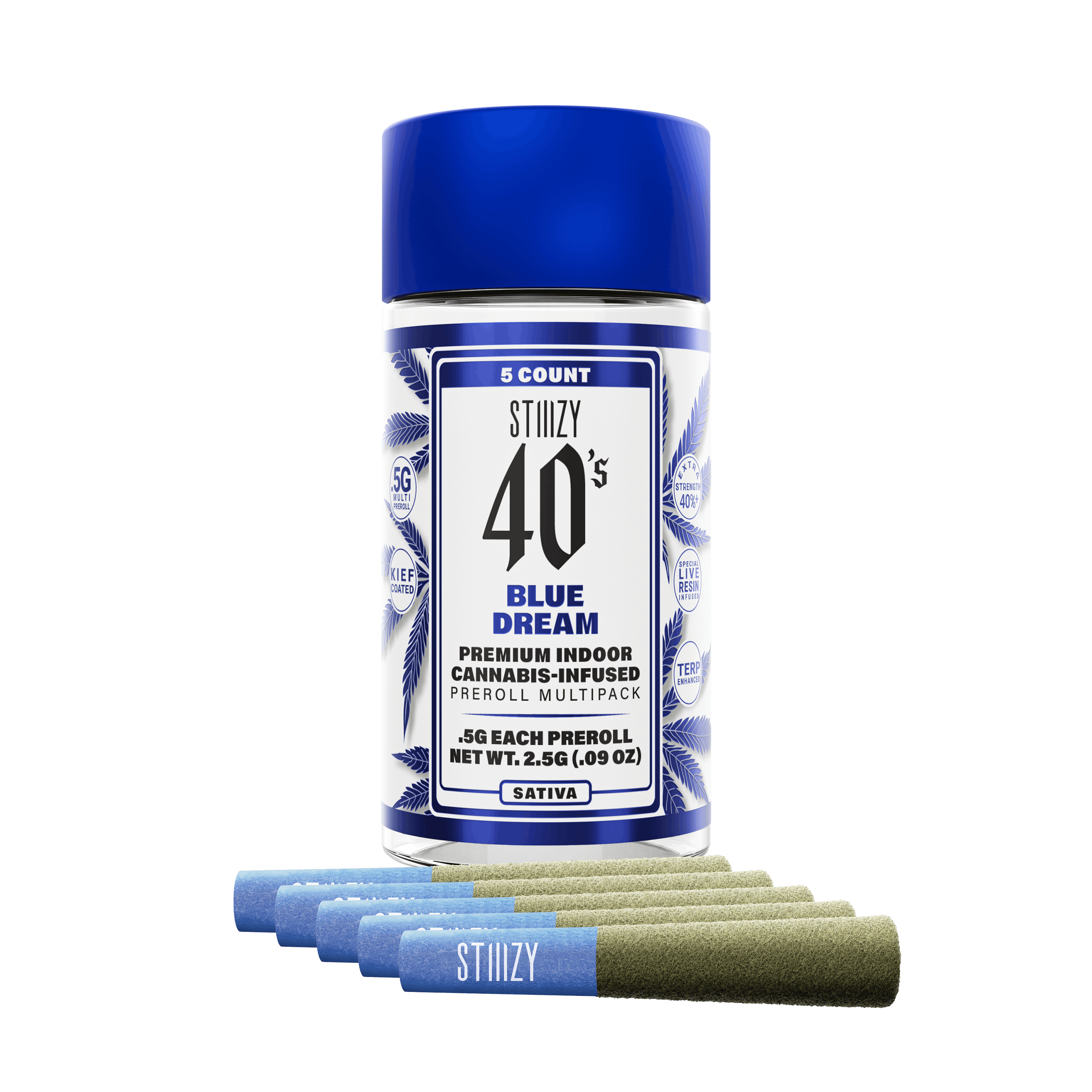 - BLUE DREAM - .5G 40's Infused Preroll 5 Pack - STIIIZY