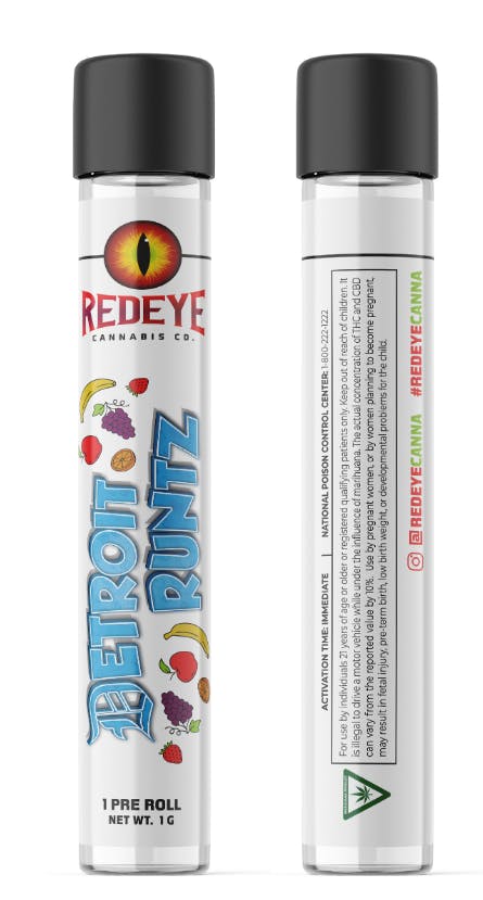 Redeye Cannabis: Detroit Runtz Pre-Roll 1g - Redeye Cannabis