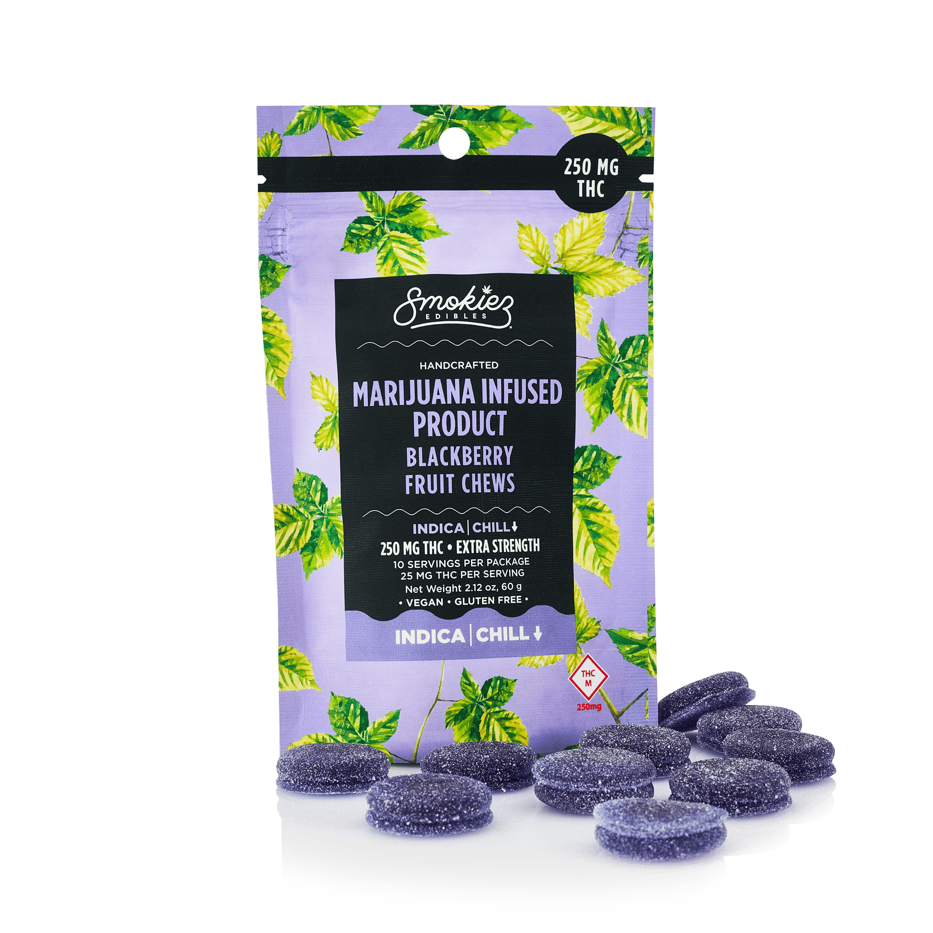 Smokiez INDICA Blackberry Fruit Chews - 250mg 10pk - Smokiez Edibles