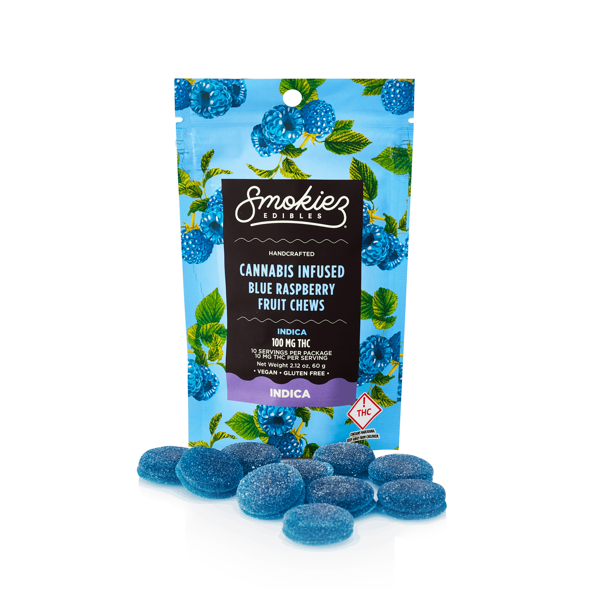 Smokiez INDICA Blue Raspberry Fruit Chews - 100mg - OH - Smokiez Edibles