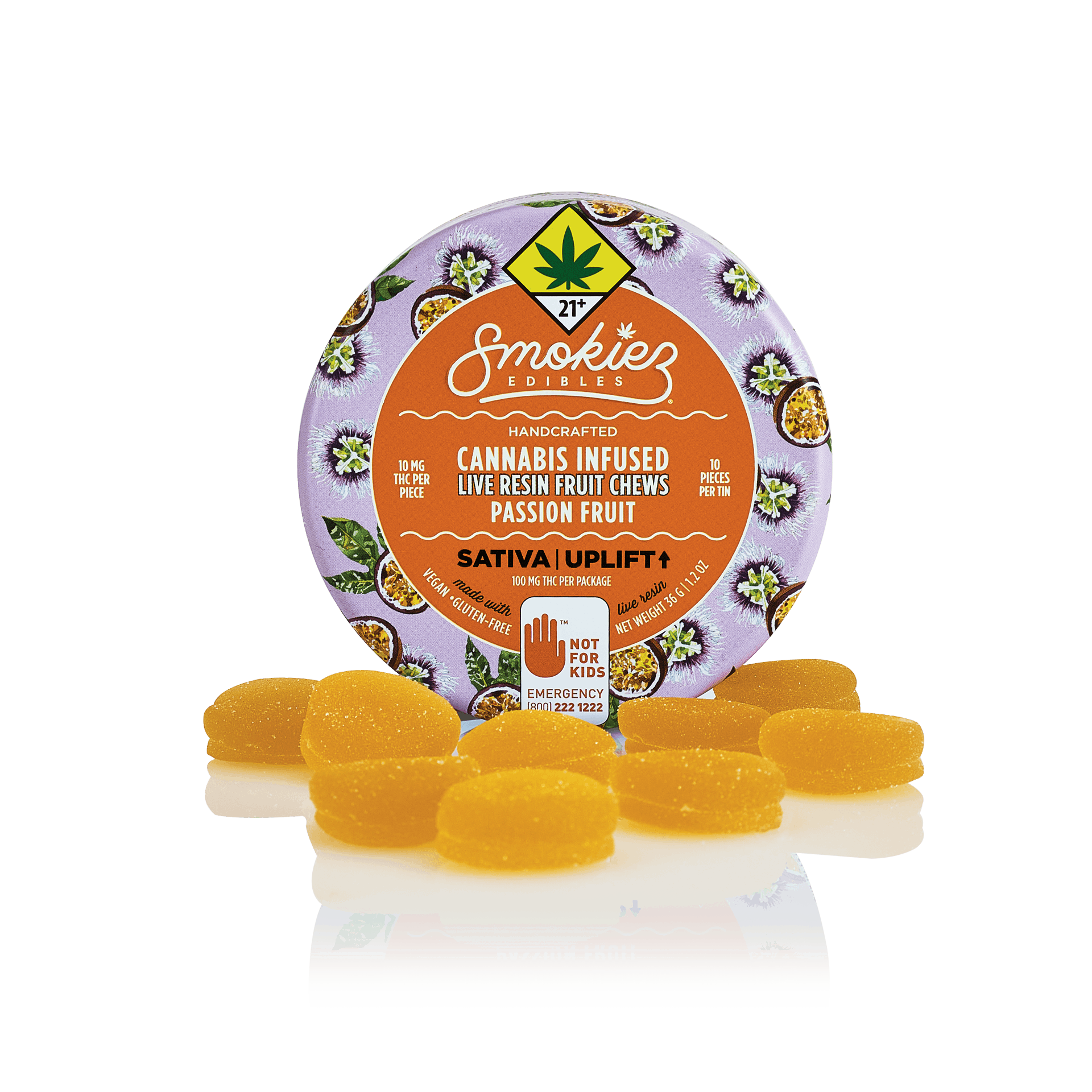 Passion Fruit Sativa 100mg Thc Live Resin Fruit Chews Wa Smokiez Edibles